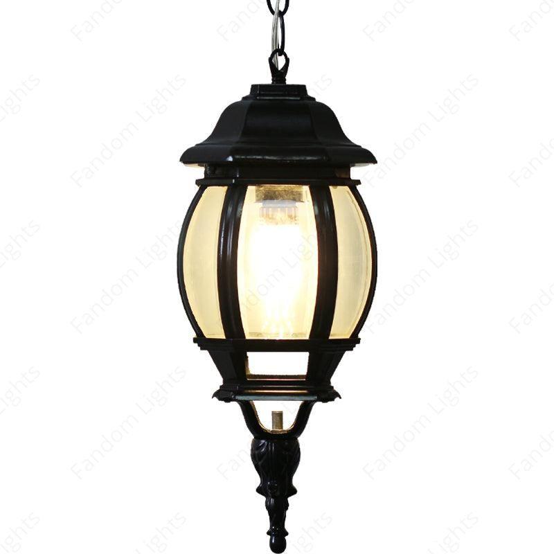 1-Light Black Vintage Gold Glass Outdoor Pendant Ceiling Light - Warm ...