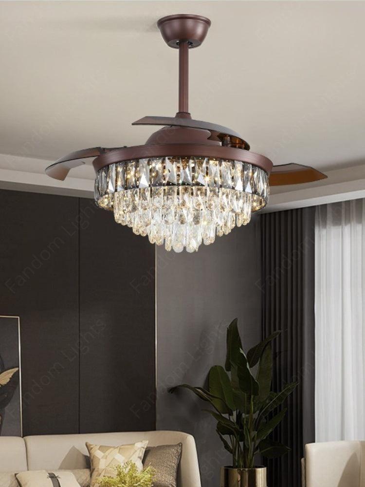 Ceiling Fan Chandelier with Black Crystal and Remote Control 4 ...