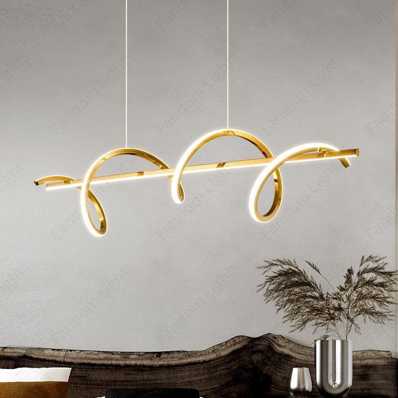 Gold Electroplated LED Pendant Chandelier Twisty Curl Lights Dining ...