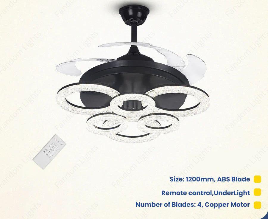 Qulik48inchModernChandelierRetractableInvisibleBladeSilent3ColorChangeL ...