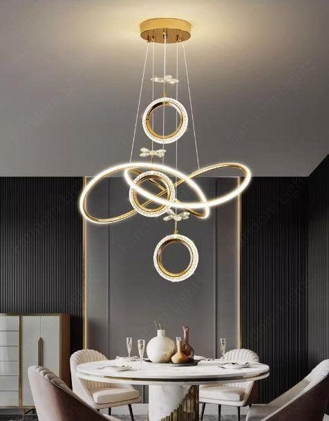 LED Golden 3 Light Rings Pendant Chandelier Light - Warm White | Ashish ...