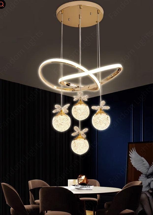LED Golden 6 Light Curvy Pendant Chandelier Light - Warm White | Ashish ...
