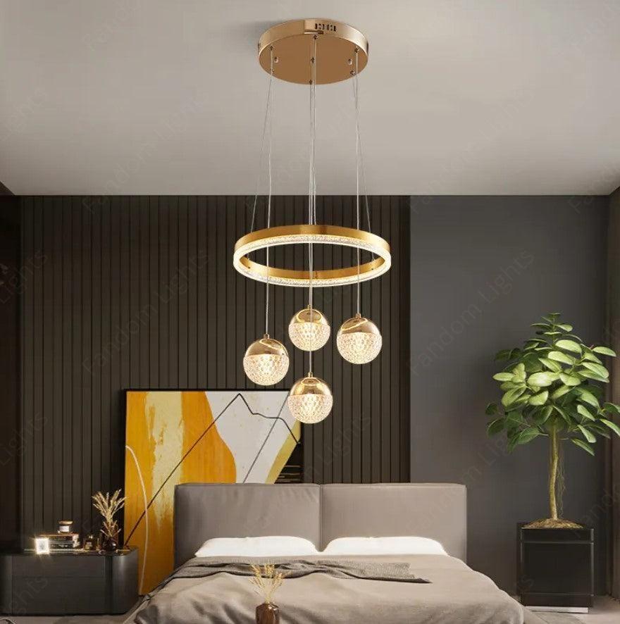 LED Golden 4 Light Pendant Chandelier Light - Warm White | Ashish ...