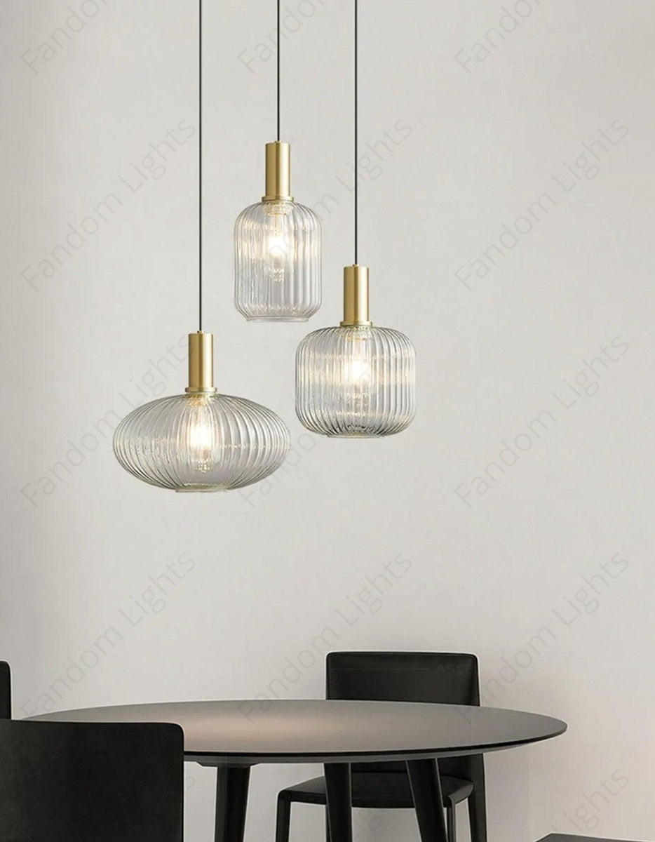 3 Light Amber Champagne Glass Pendant Ceiling Hanging Light - Warm ...