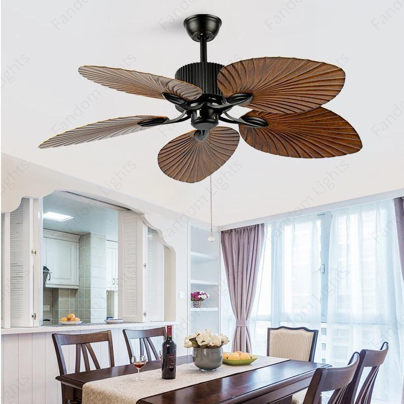 52 Inch Wind Wooden Palm Leaf ceiling fan remote Controlled - Dark Wood ...