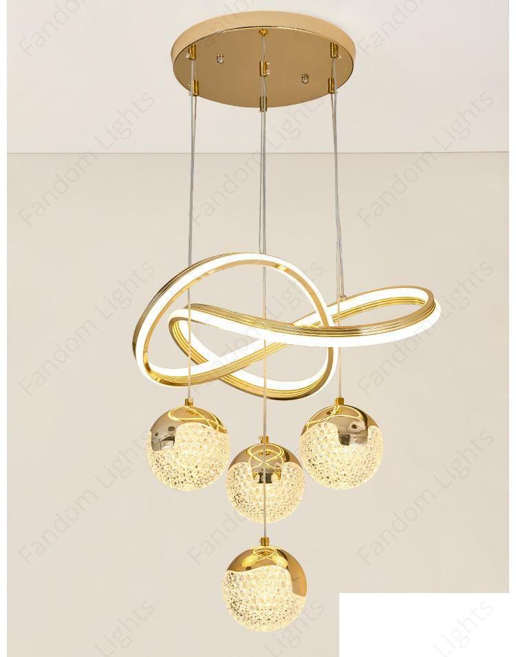 LED Golden 4 Light Curl Modern Pendant Chandelier Light - Warm White ...