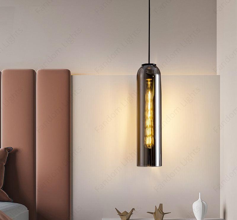 LED Gold Long Smokey Glass Pendant Lamp Ceiling Light - Warm White ...