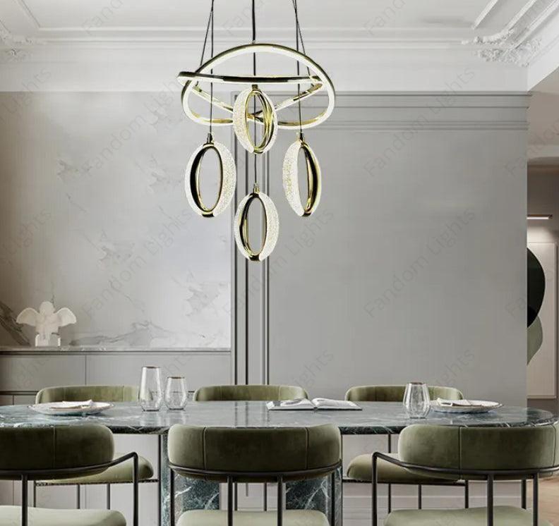 LED Golden 6 Light Curvy Modern Pendant Chandelier Light - Warm White ...