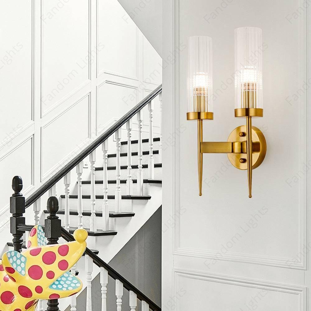 2 Light Gold Clear Glass Long Wall Light - Gold Warm White | Ashish ...