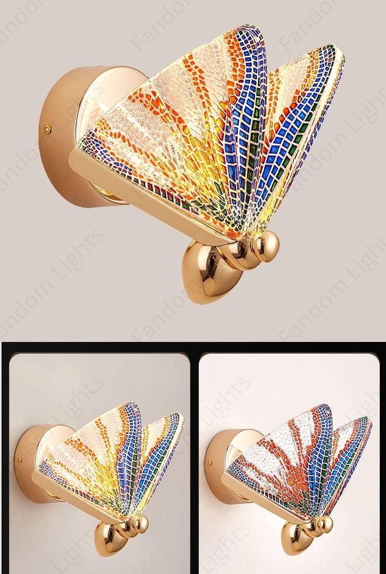 Led Acrylic Multi Color Butterfly Shape Golden Metal Wall Light - Warm ...